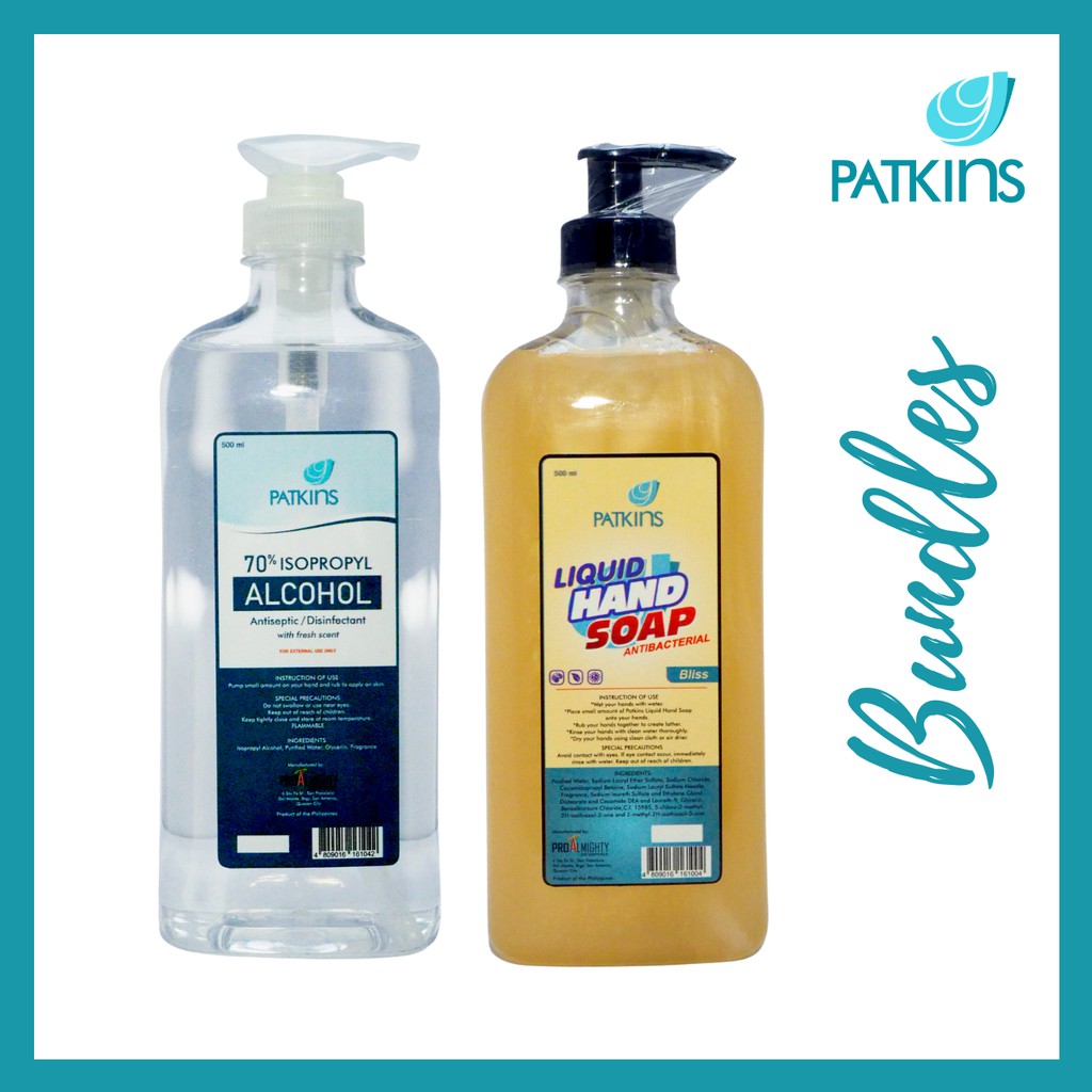 Patkins Bundles! 70% Isopropyl Alcohol 500ml+Liquid Handsoap Bliss ...