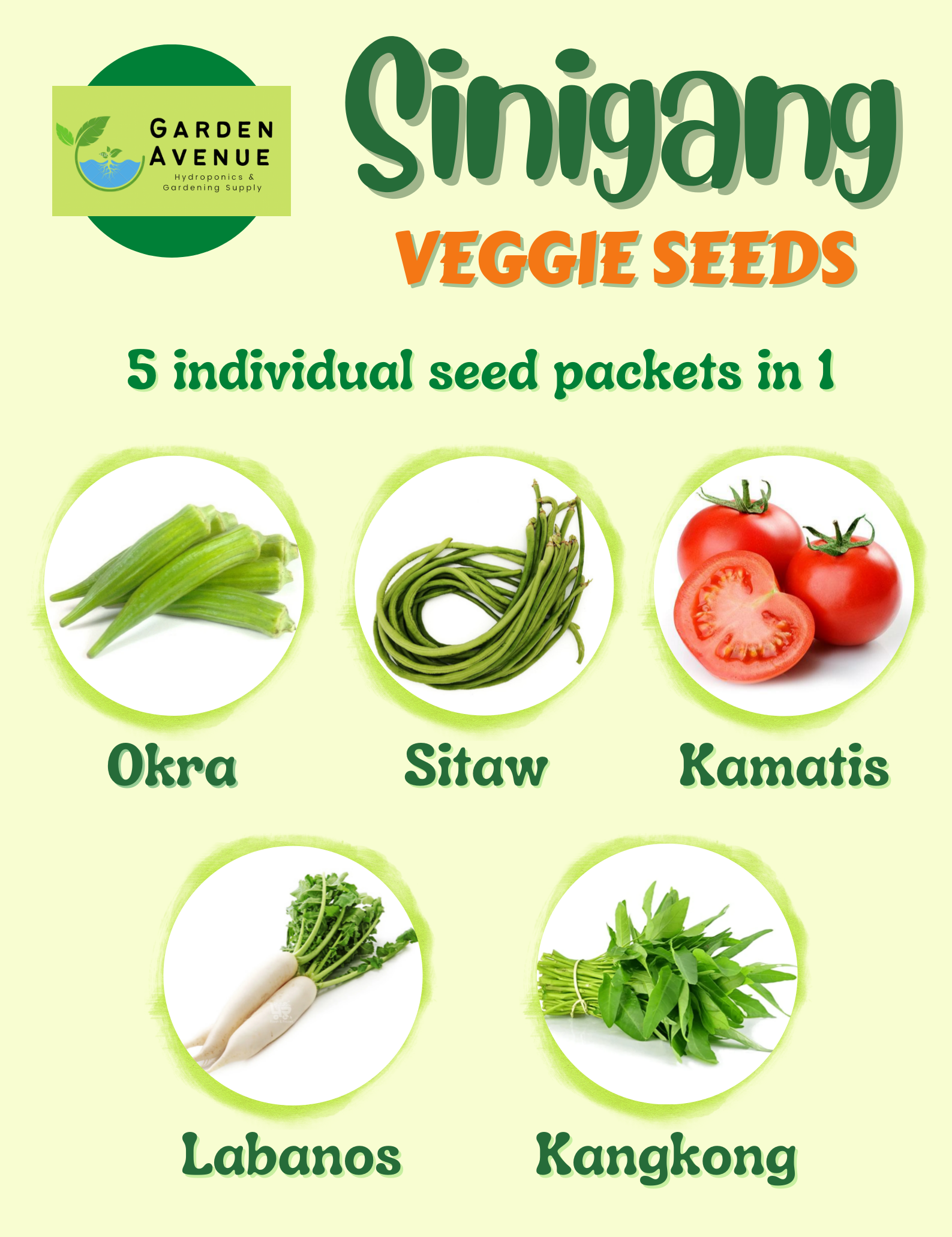 (5 in 1) SINIGANG SEED PACKAGE (Okra Sitaw Tomato Radish Kangkong ...