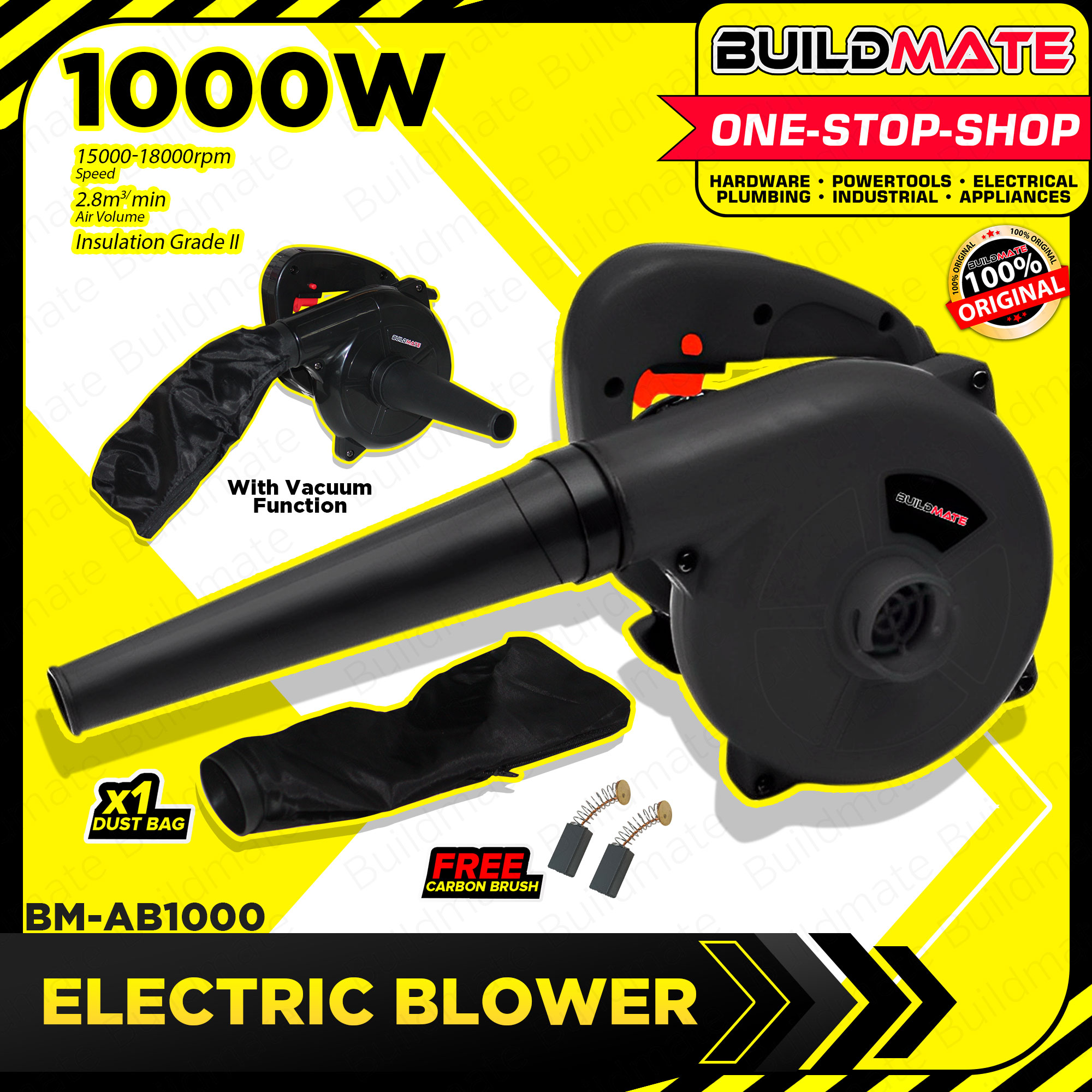 BUILDMATE 1000W Electric Blower Hand Operated Dust Cleaner with Dust ...