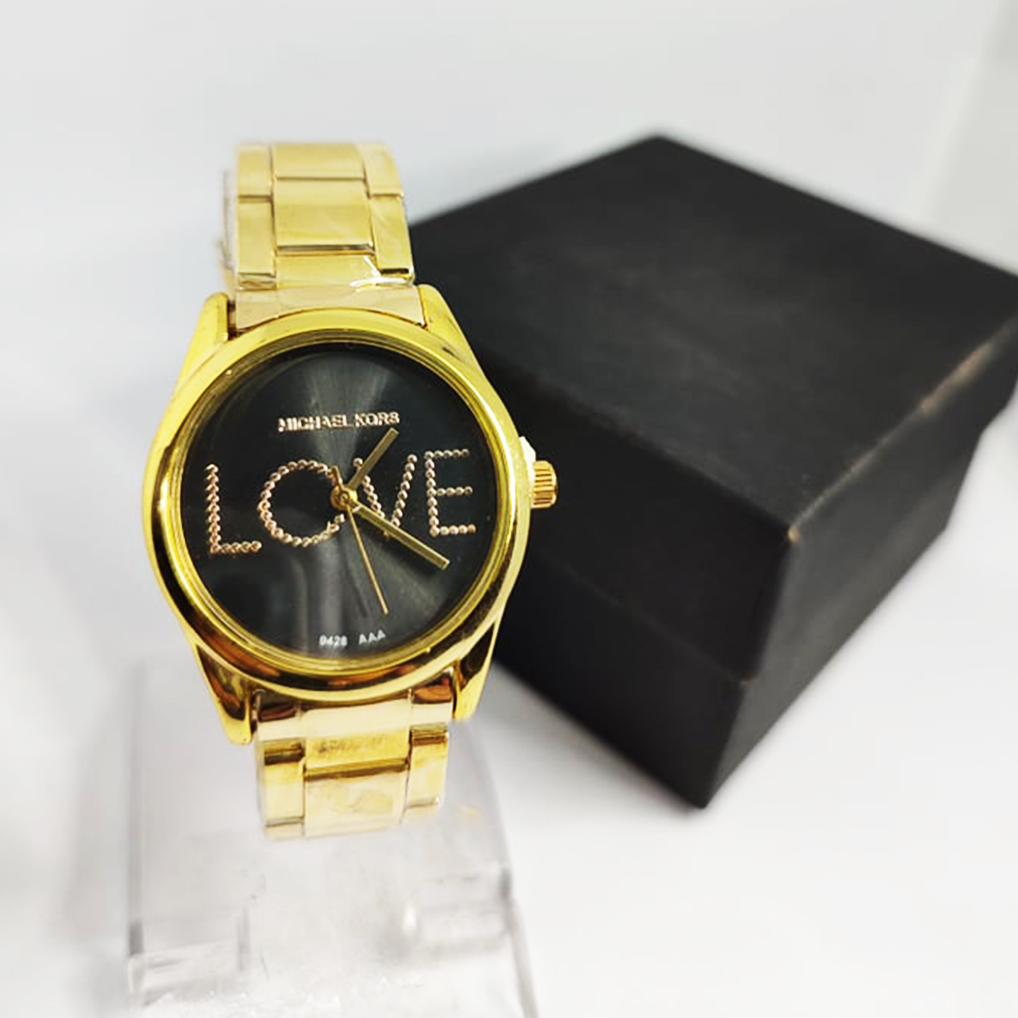 Michael Kors MK3803 Ladies Slim Runway Love Crystal Black Dial Gold ...