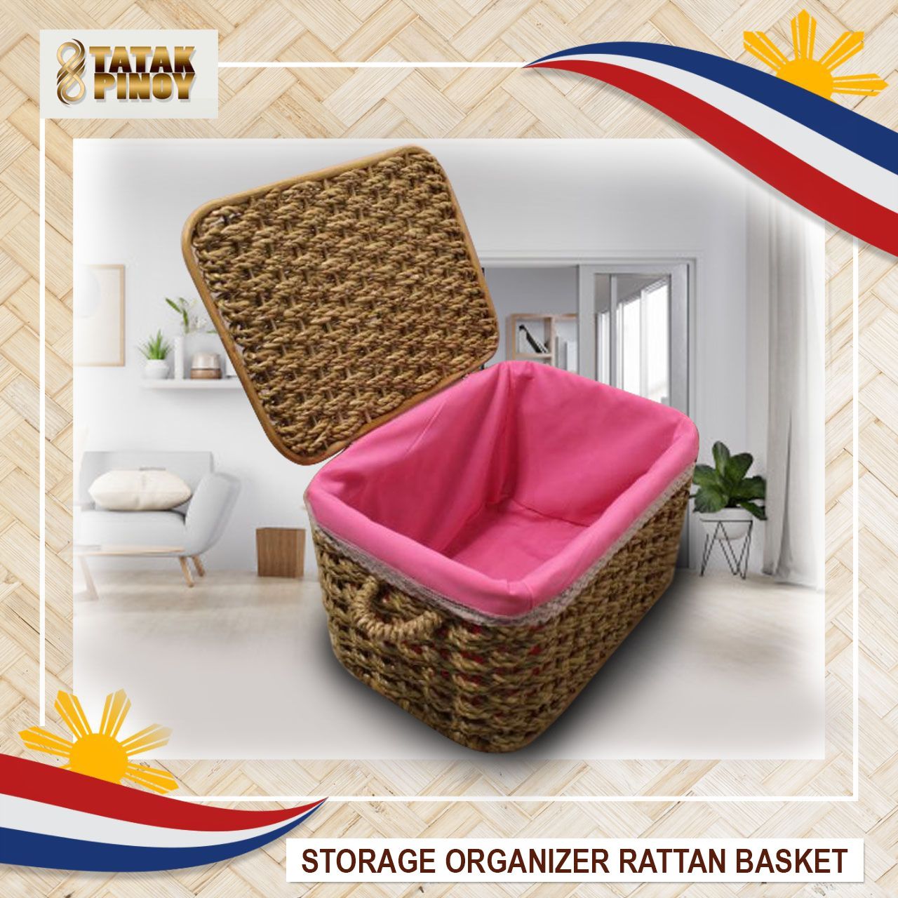 TATAK PINOY Rattan Basket Storage Baskets Shelf Organizer Container ...