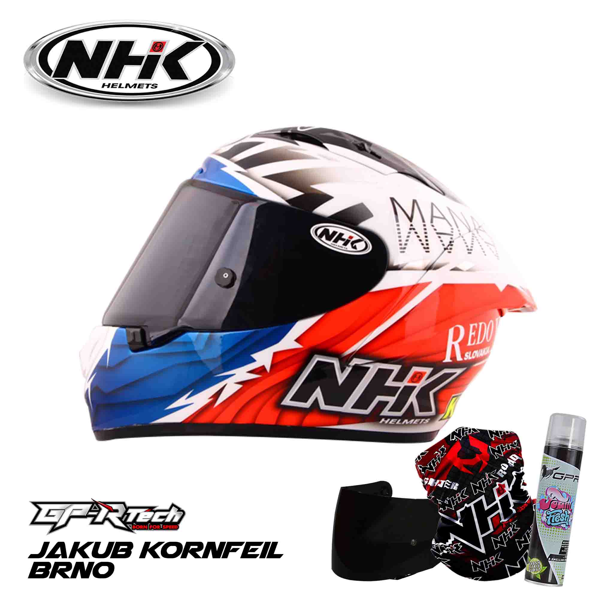 NHK Helmet GPR TECH V2 Jakub Kornfeil BRNO Long Spoiler Double D Ring ...