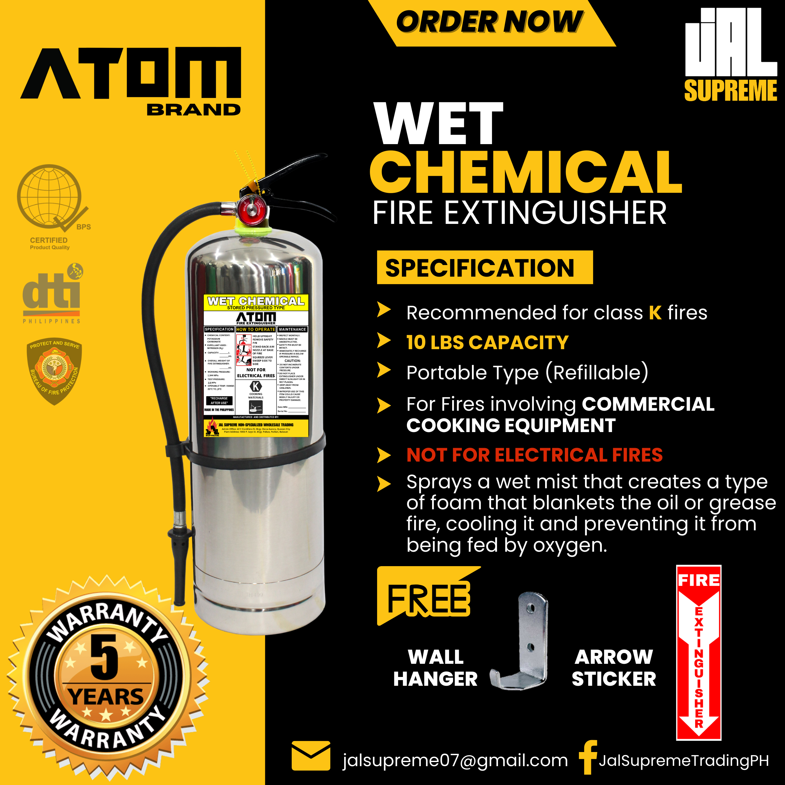 Fire Extinguisher - 10 Lbs. Wet Chemical (Class K) Portable Type ...