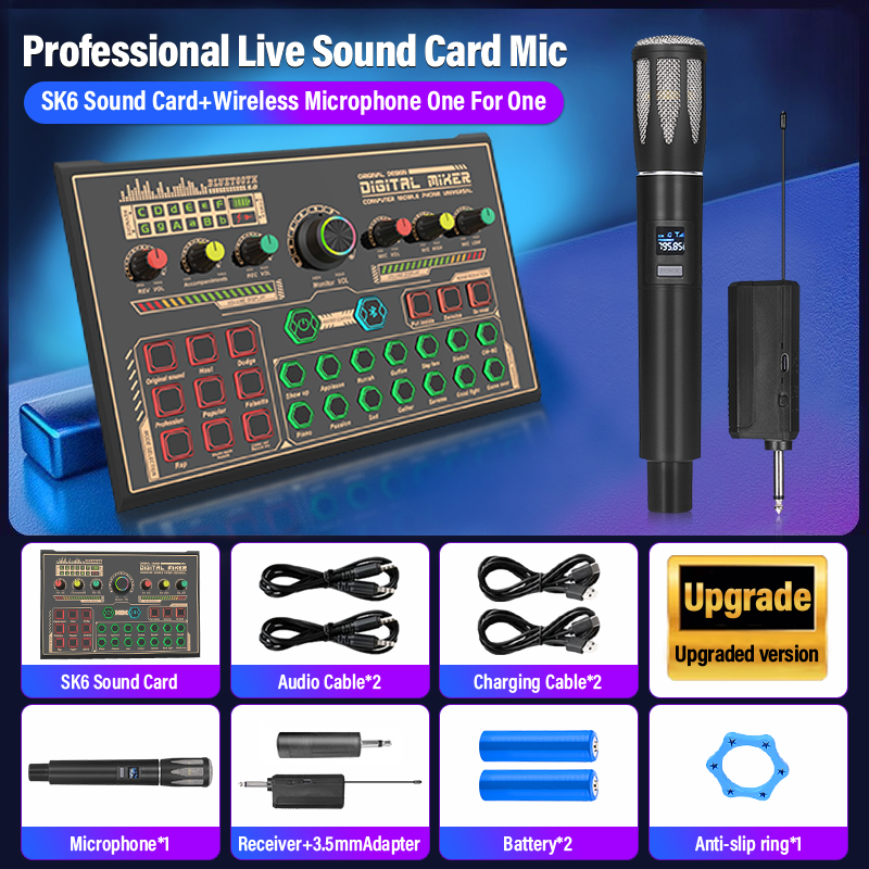 100% Original SK6 Portable Live Sound Card Voice Changer Audio Mixer ...