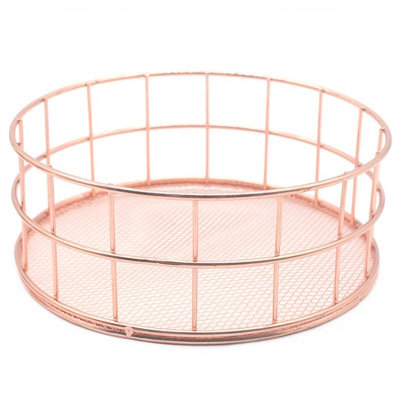 Nordic Style Rose Gold Iron Storage Basket Wire Storage Bin Stackable ...