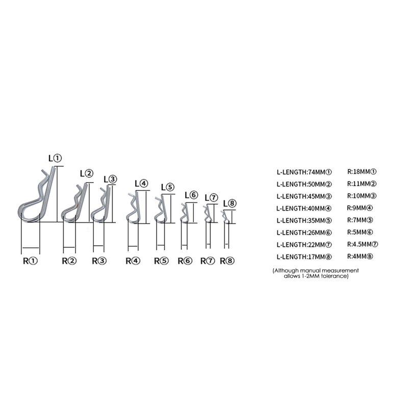 100PCS M1 M1.2 M1.5 M1.8 M2 M2.5 Steel R Type Spring Cotter Pin Wave ...