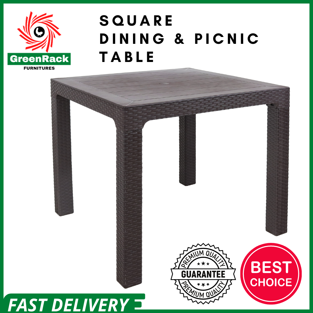 Waterproof Square Plastic Rattan Outdoor Table | Color: Brown ...