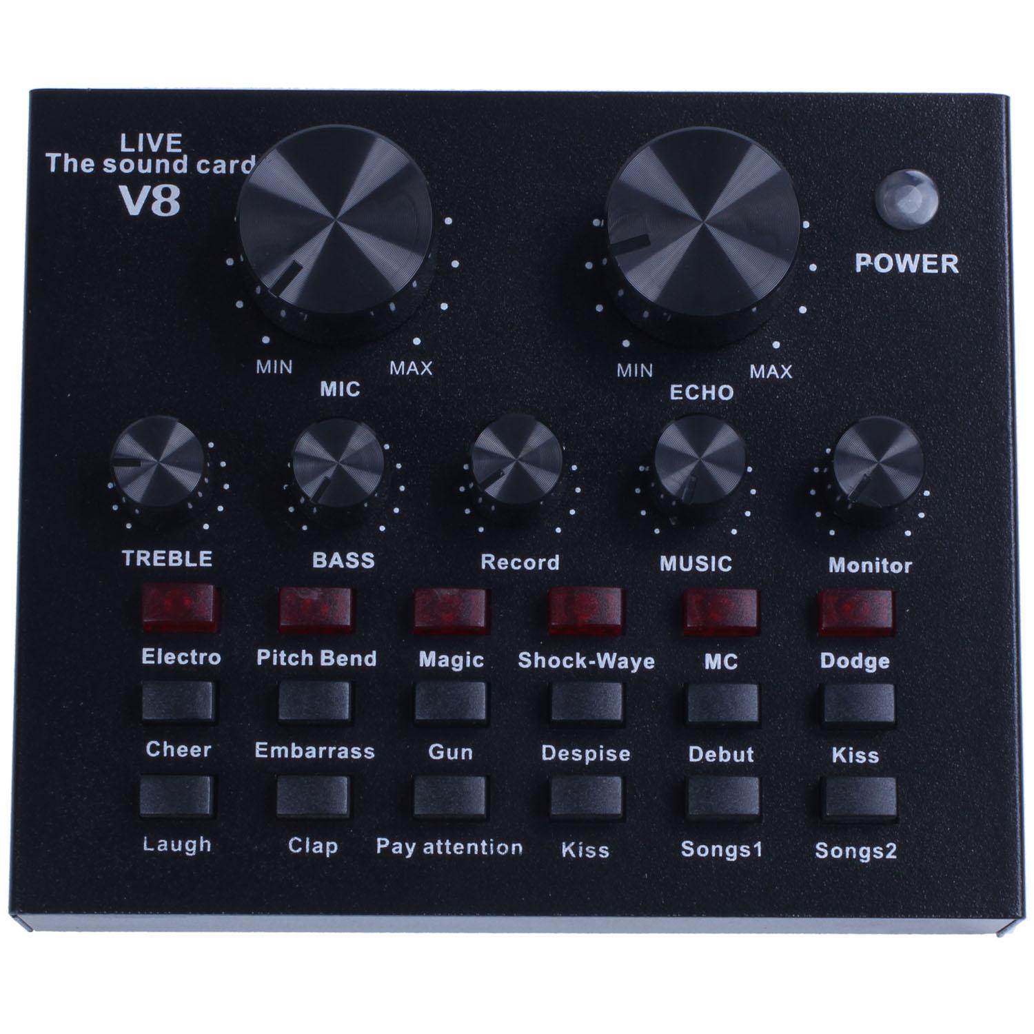 V8 Sound Card Audio Interface External Usb Live Broadcast Microphone ...