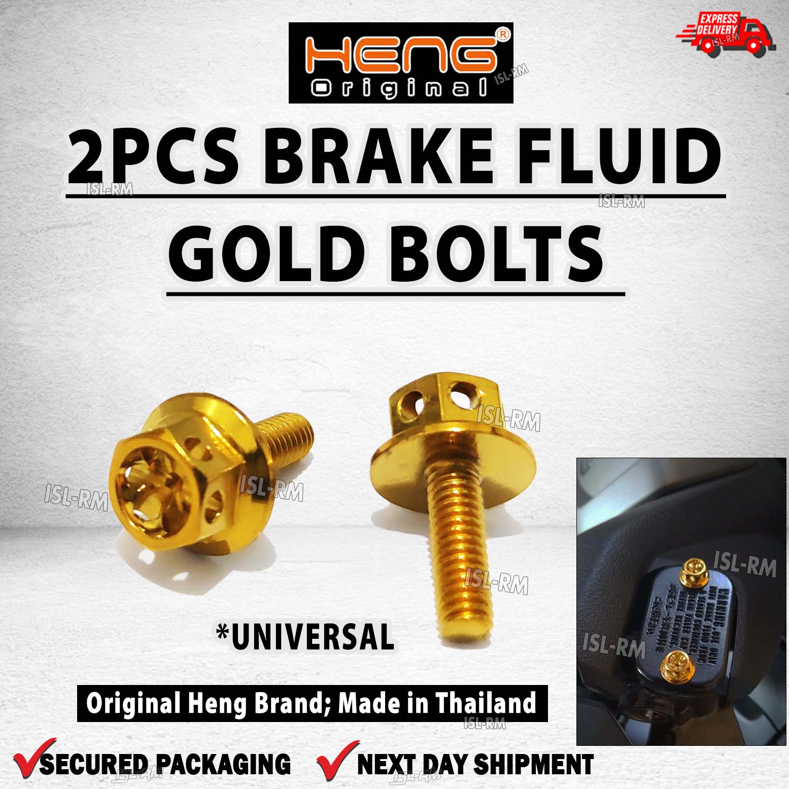 Original Heng Bolts 2 pcs brake fluid 4X12 gold bolts Made in Thailand ...