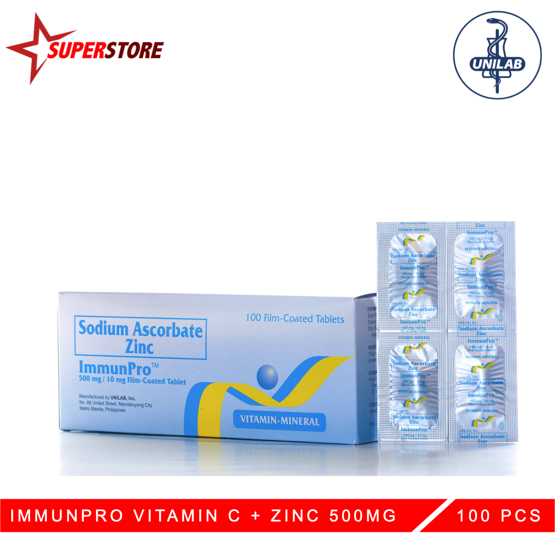 ImmunPro Sodium Ascorbate + Zinc by Unilab 100 Tablets : [ immunopro ...