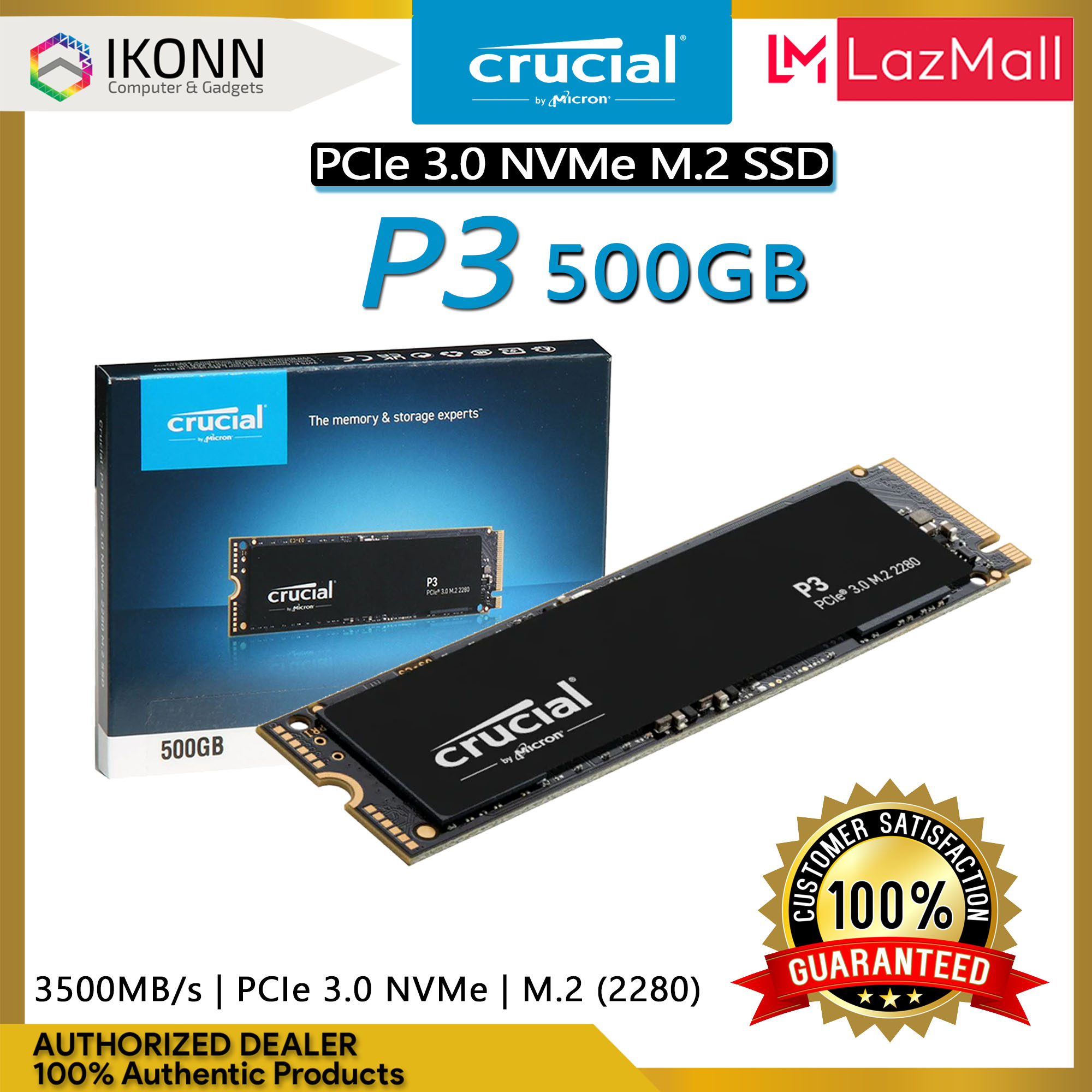 CRUCIAL 500GB P3 PCIe 3.0 CT500P3SSD8 / P3 Plus PCIe 4.0 NVMe M.2 SSD ...