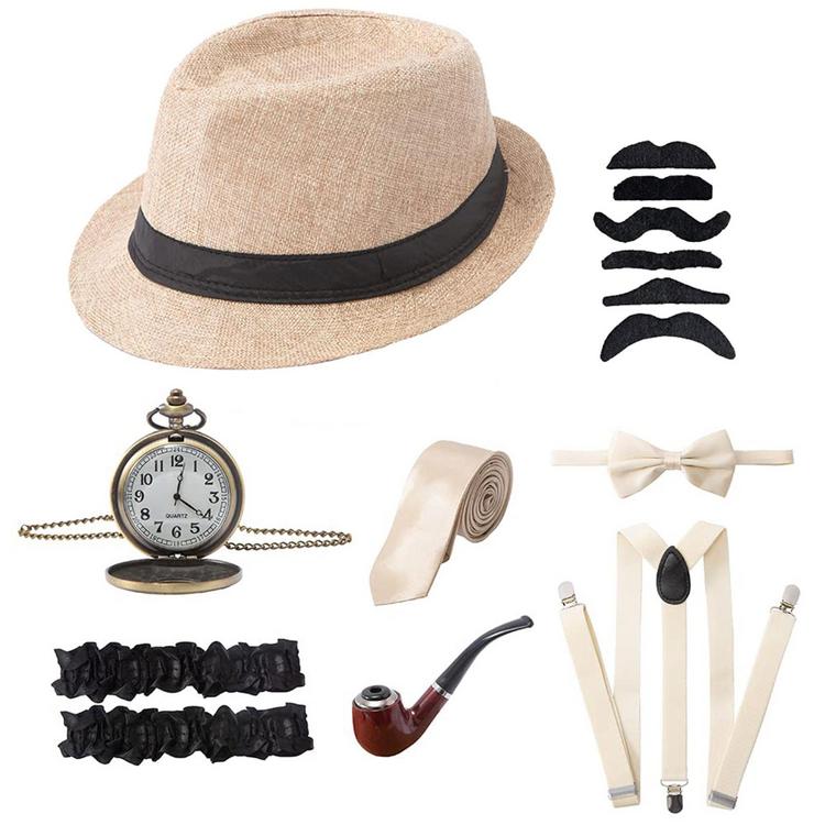 20s Costumes for Men 7 PCS Men's Roaring Retro Costume Set Hat Y-Back ...