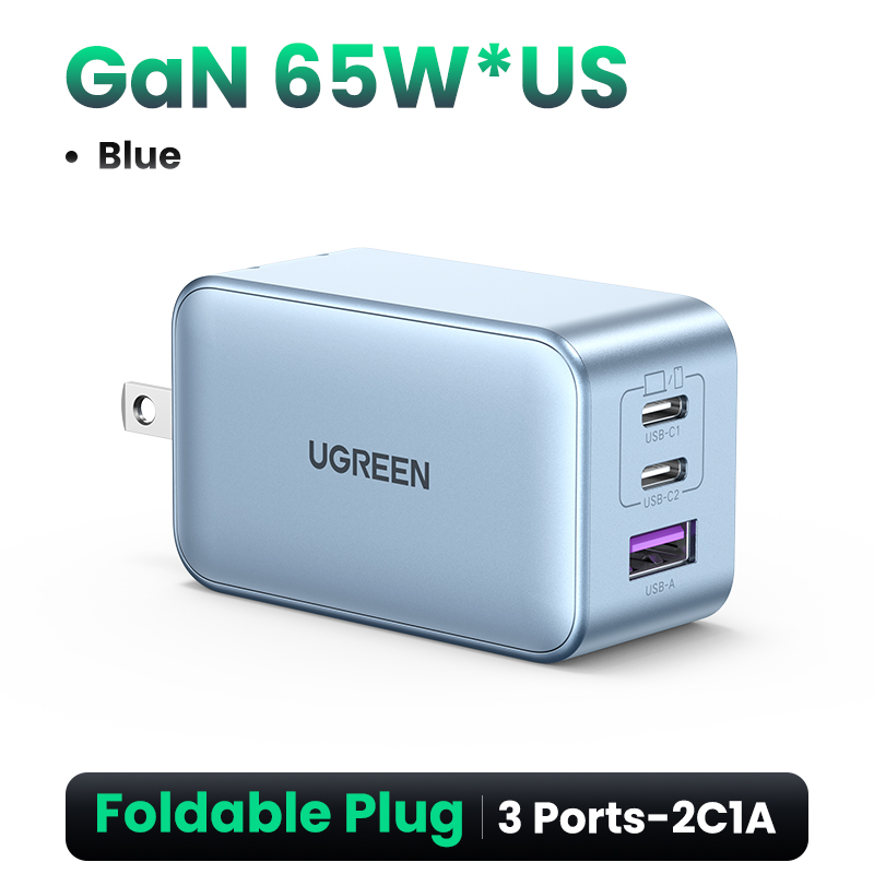 UGREEN 65W GaN Fast Charger 3 Ports mini Size for Tablet Cellphones ...