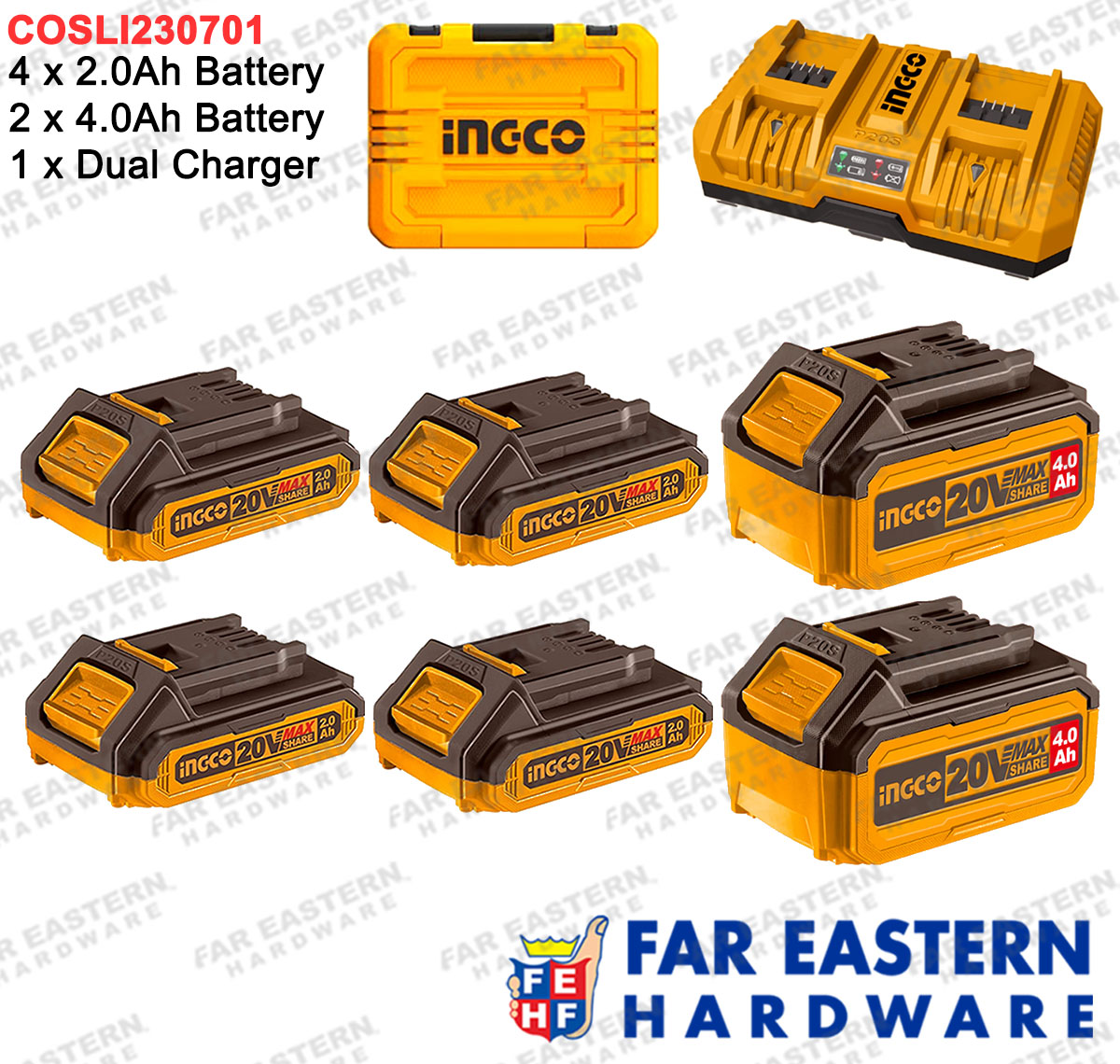 INGCO Battery & Charger Kit 20V for Cordless Power Tools 2.0Ah | 4.0Ah ...