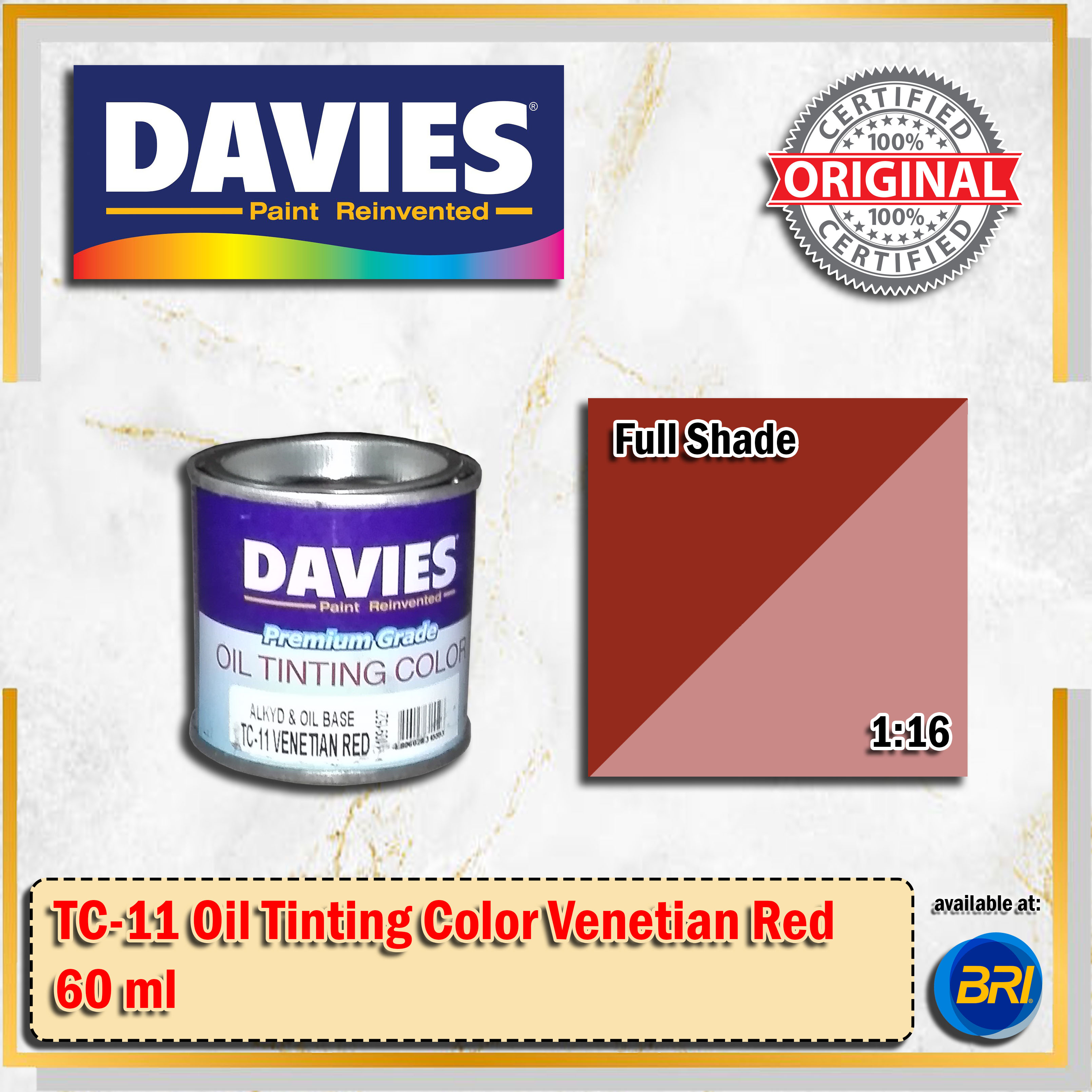 DAVIES TC-11 Oil Tinting Color Venetian Red [1/4L | 60ml] | Lazada PH
