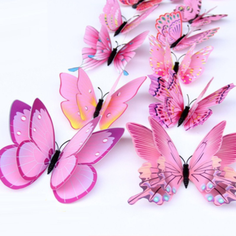12PCs 3D Butterfly Wall Stickers Pink Vivid Butterfly Wall Decoration ...