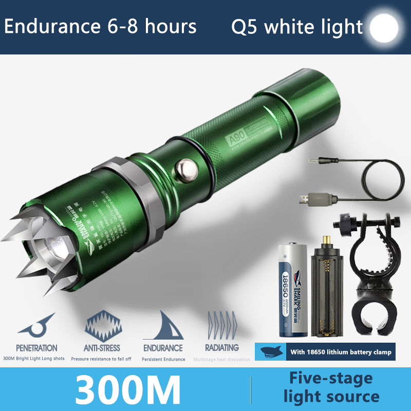 LED Strong Light Flashlight Rechargeable Outdoor Patrol Riding Ultra ...