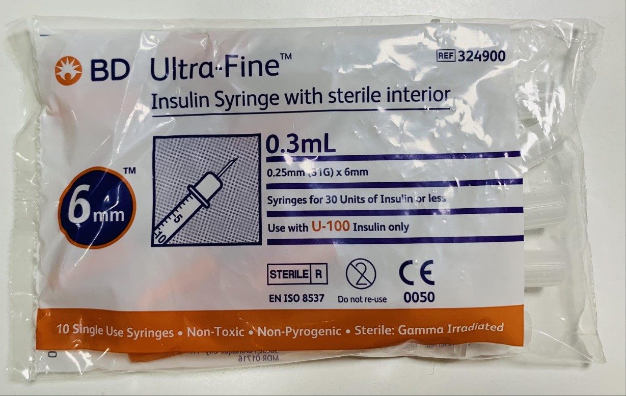( 0.3ml-6mm, POUCH of 10's) BD Ultra Fine 6mm Insulin Syringe 0.3ml ...