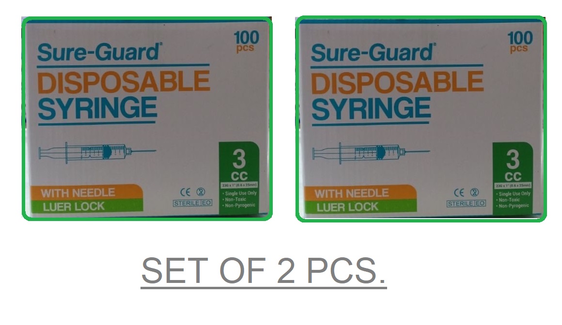 Sureguard Disposable Syringe (3cc) 100 pcs/box (Total of 2 box's- 200 ...