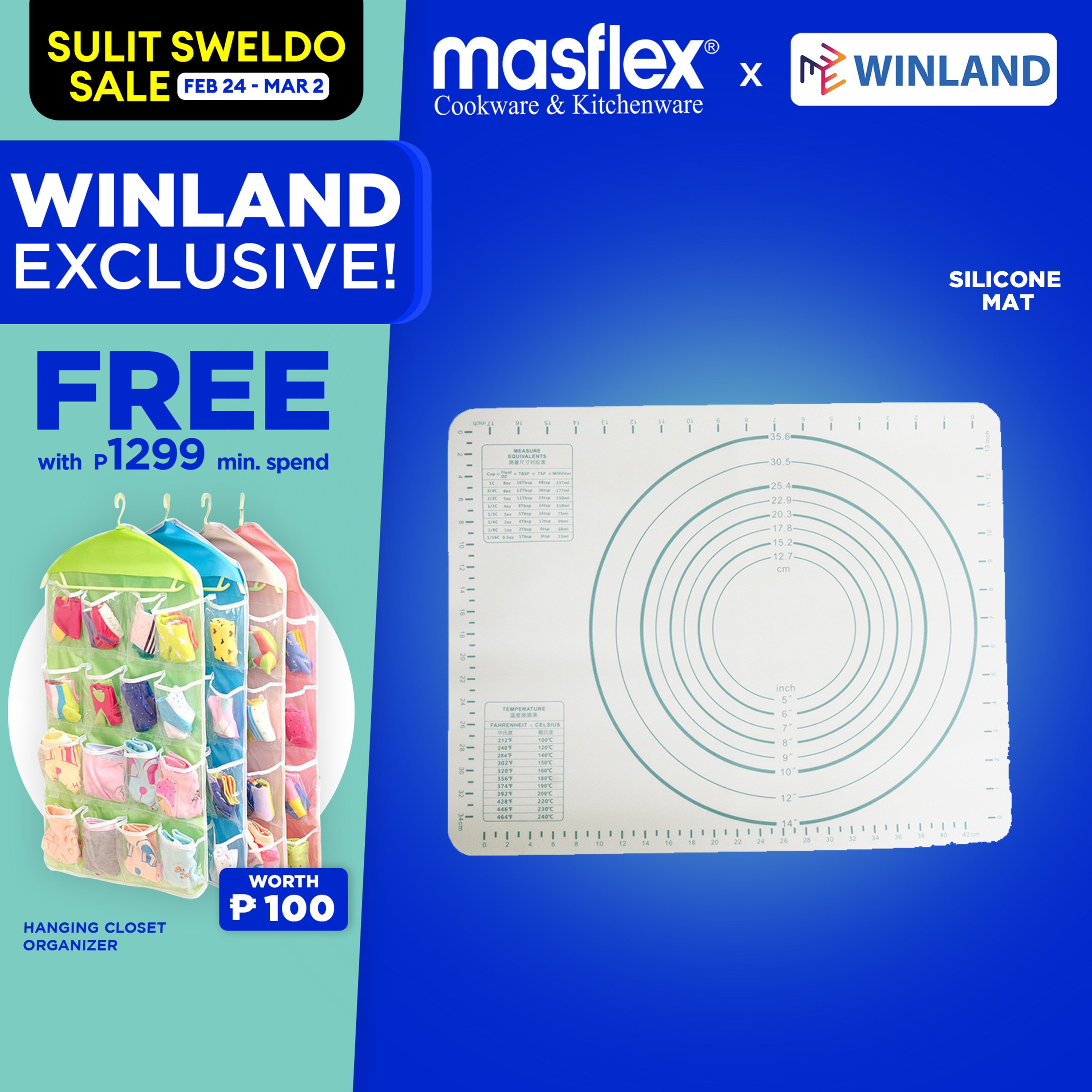 Masflex by Winland Multi-Purpose Silicone Mat with Measurement in Blue ...