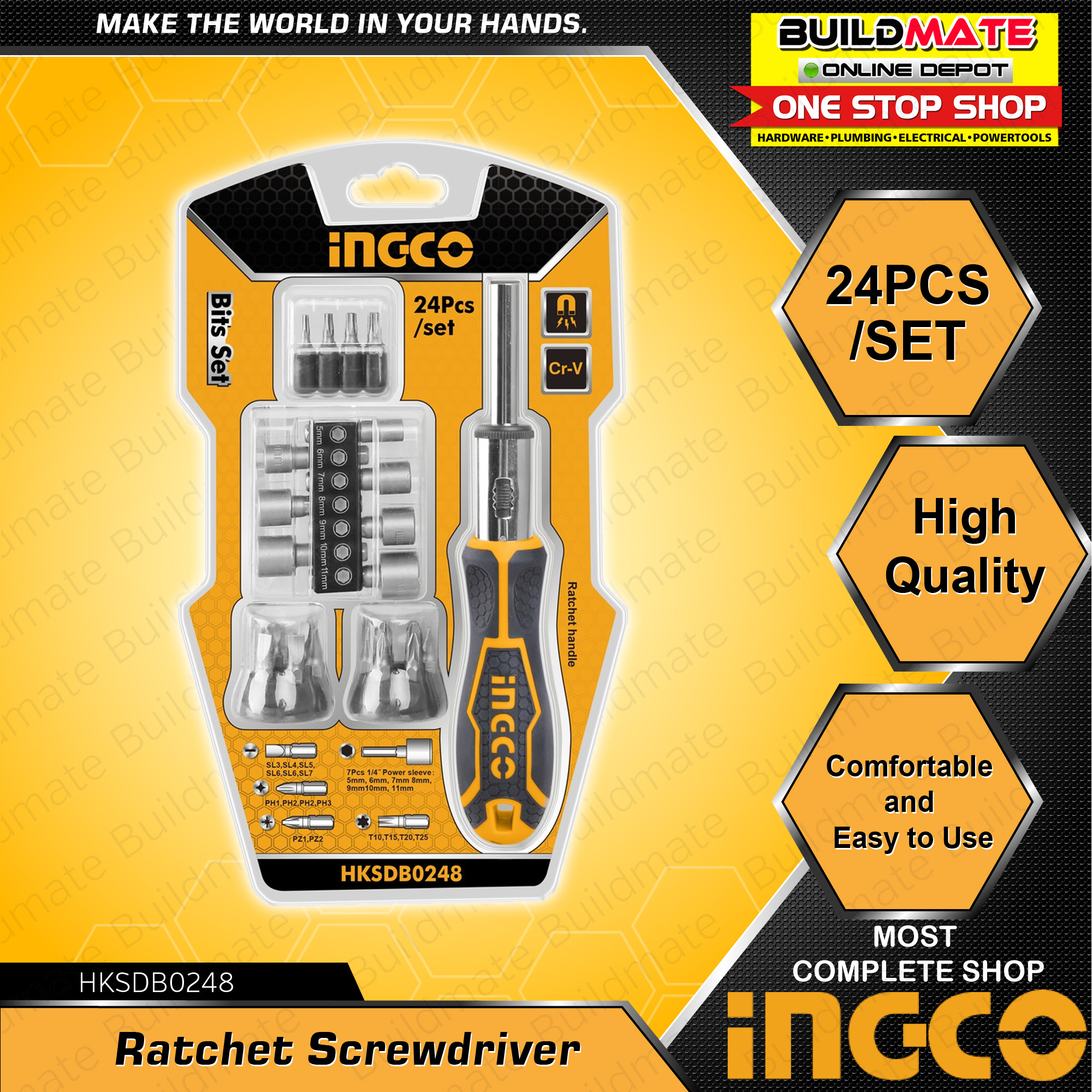 INGCO Ratchet ScrewDriver 24PCS/SET HKSDB0248 •BUILDMATE• IHT | Lazada PH