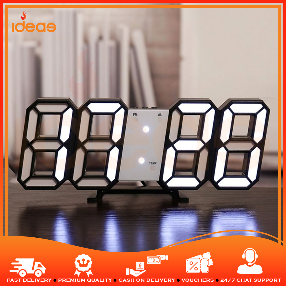 IDEAS Digital Clock: LED 3D Modern Alarm Clock Convertible to Wall ...