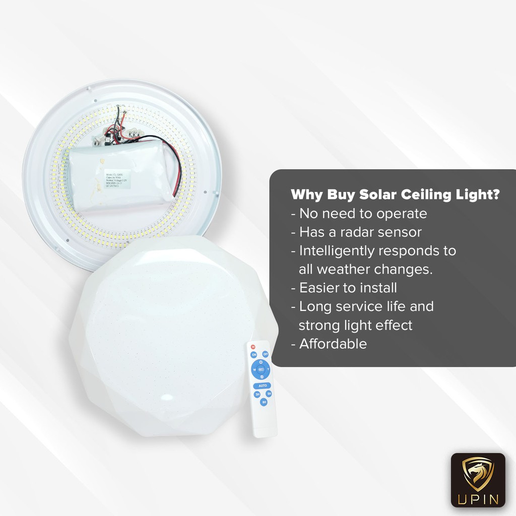 UPIN 50W Solar Led Ceiling Light Upgraded Version Extra Large Capacity ...