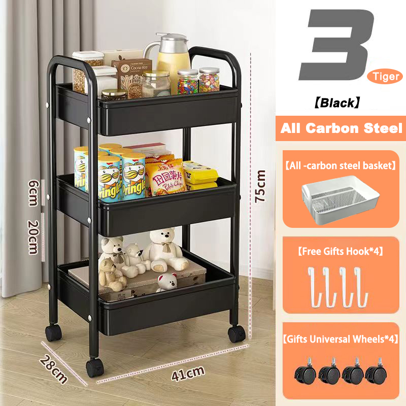 Bath Rack 4 layer Bathroom Shelves Rolling Trolley Kitchen Organizer ...