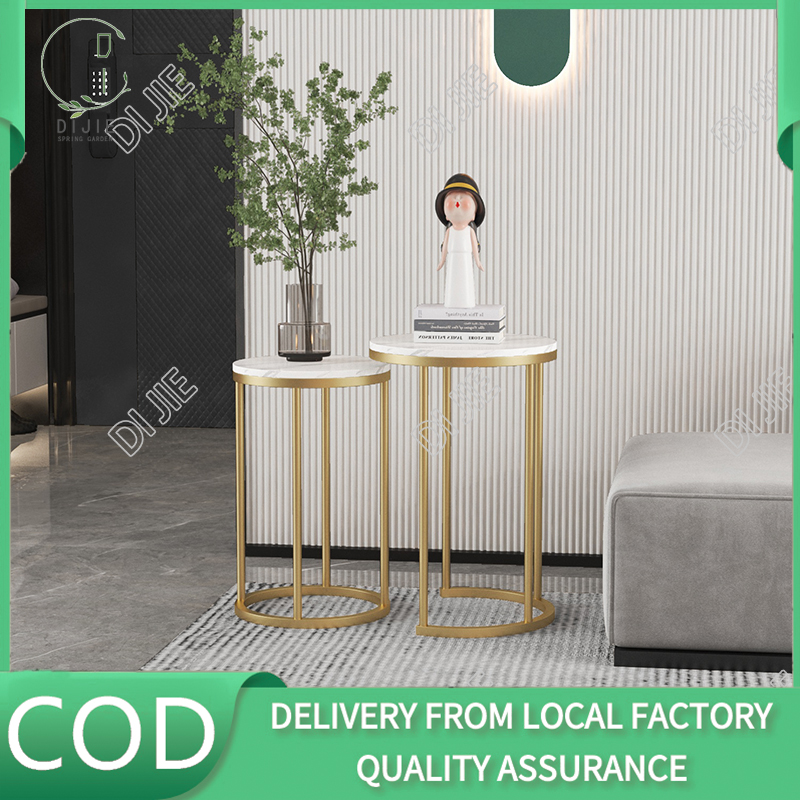 DML Round Coffee Table Set of 2 Modern Accent Marble Texture Coffee ...