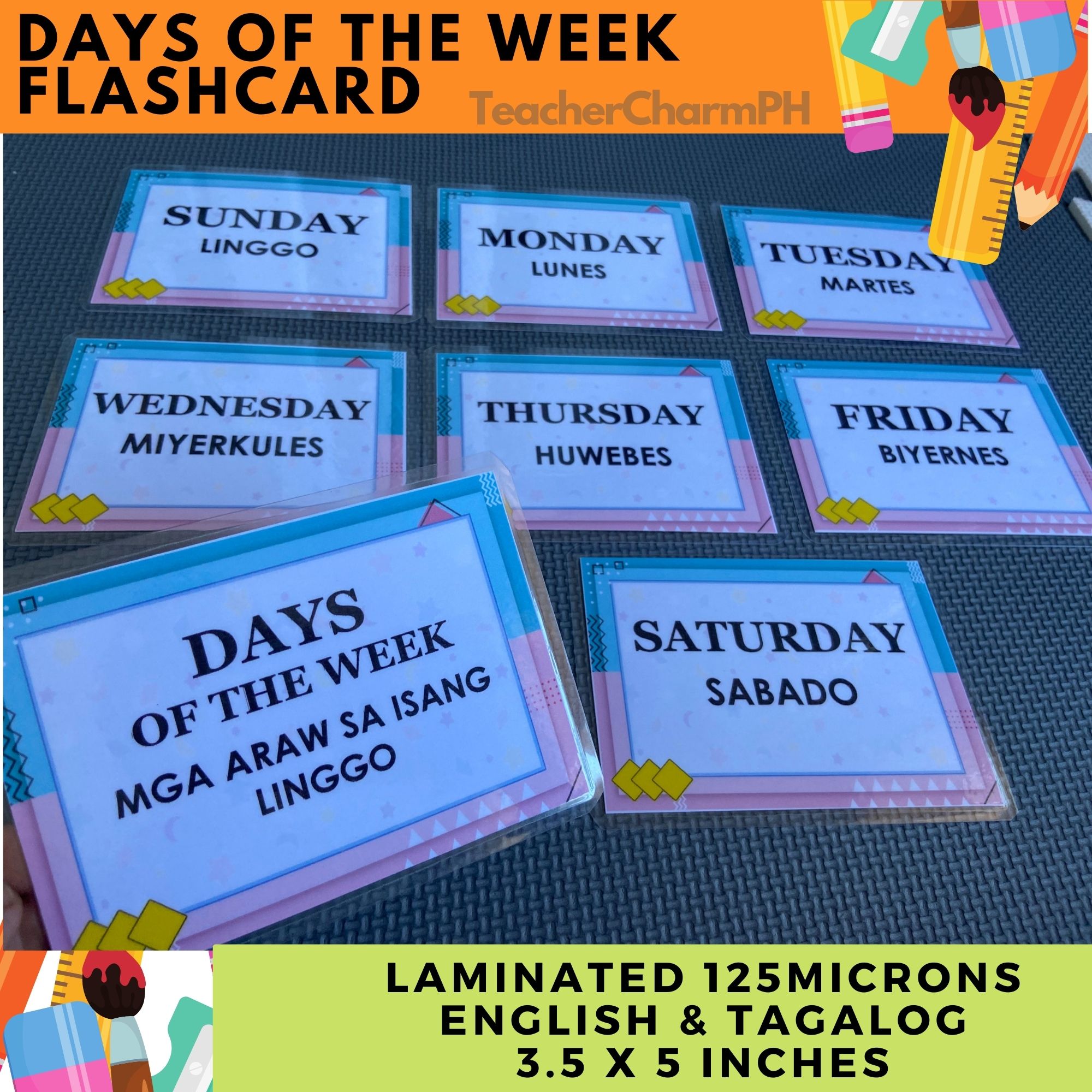 DAYS OF THE WEEK FLASHCARDS Laminated English Tagalog | Lazada PH