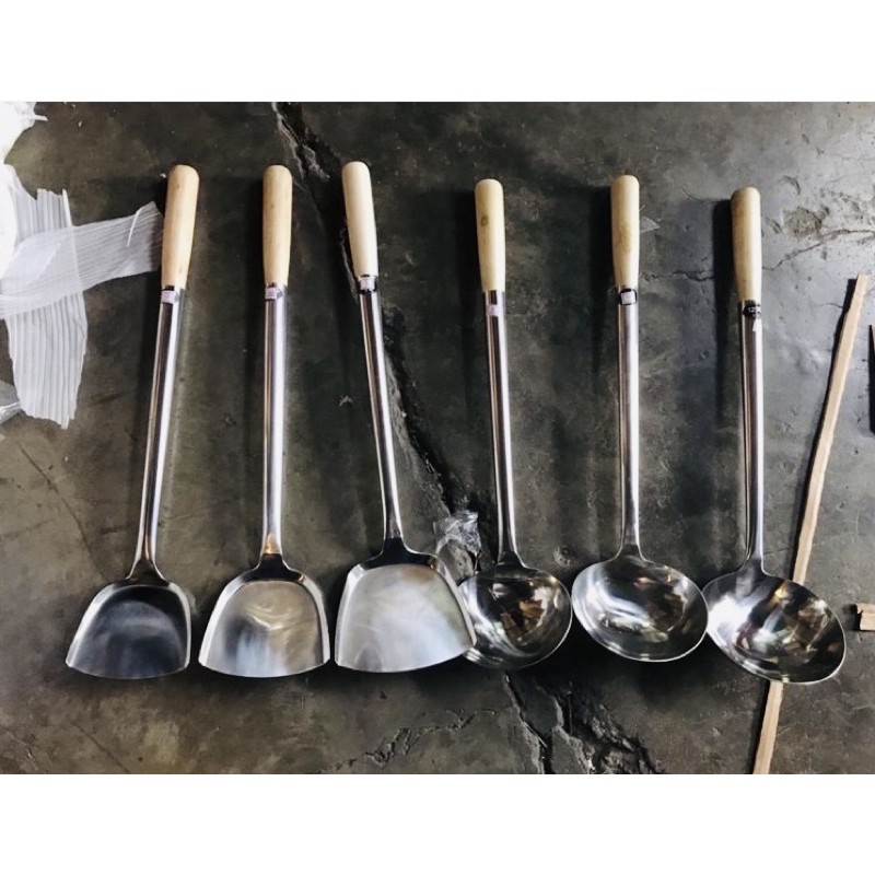 utensils set ♥wood handle ladle turner sandok chinese style thick ...