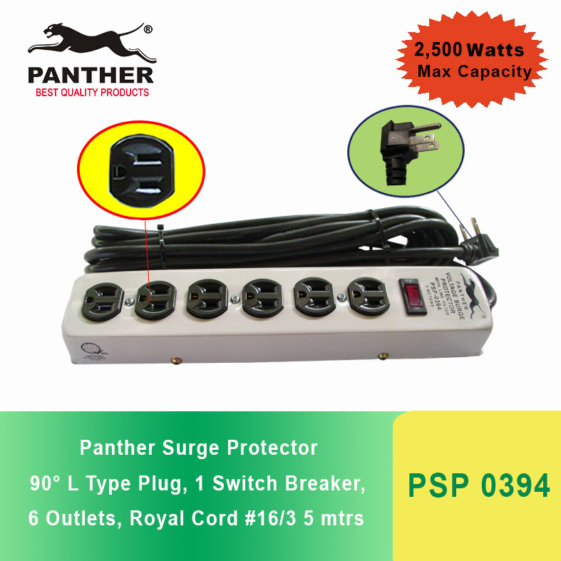 Panther PSP 0394 Extension Cord w/ Voltage Surge Protector 1 Sw ...