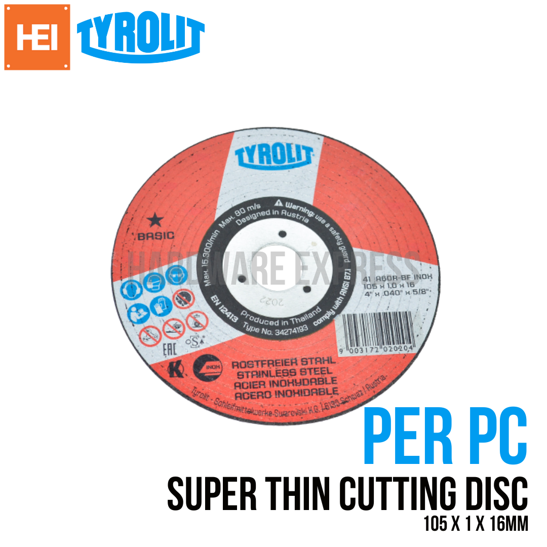 Tyrolit 4" Cutting Disc Super Thin Red (105 x 1 x 16mm) - Sold per pc ...