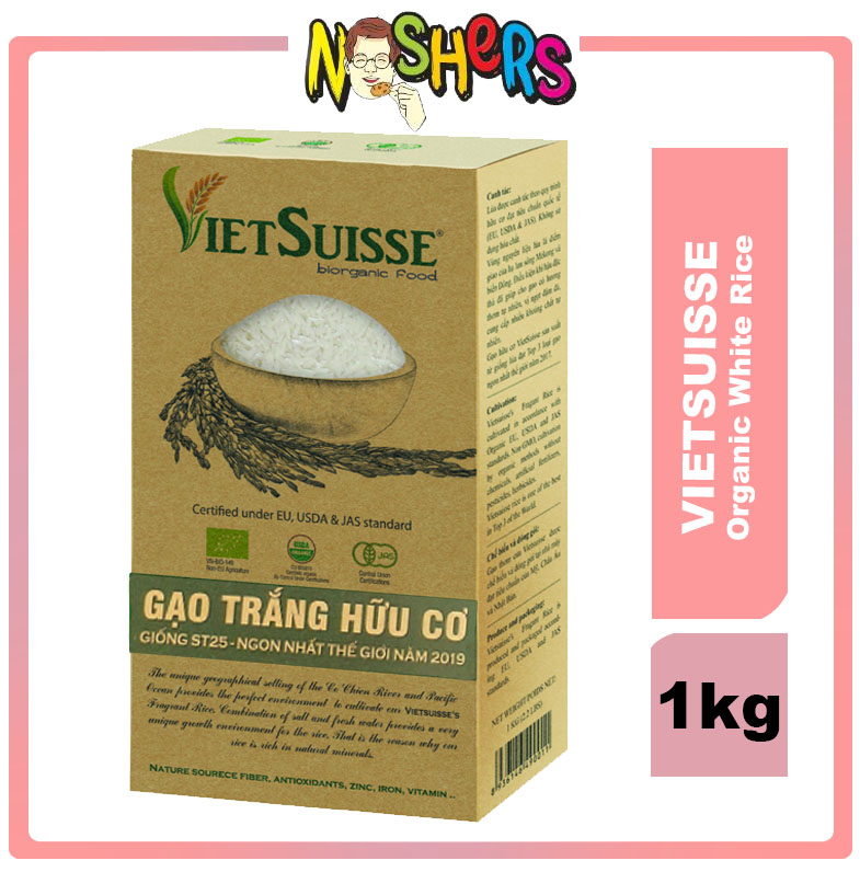 Noshers VietSuisse Organic White Rice Box 1kg Certified under EU, USDA ...