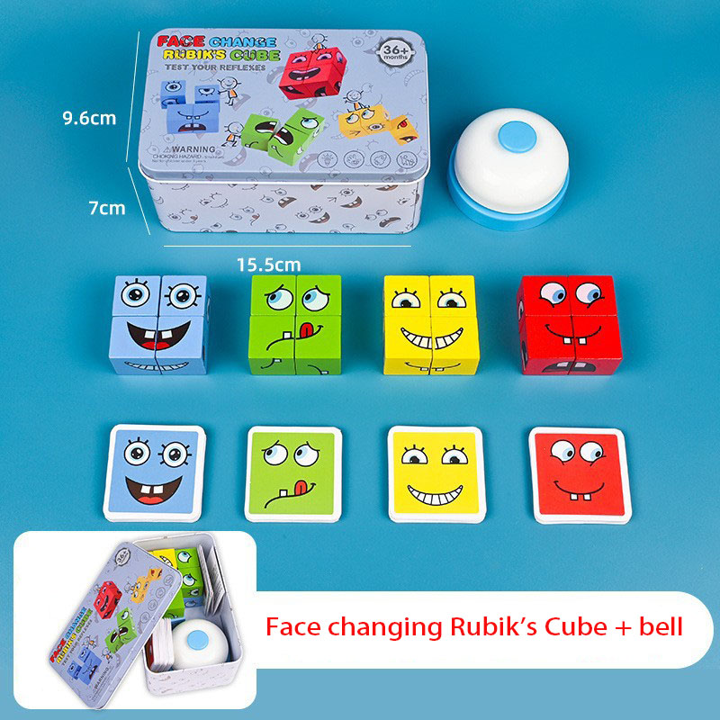 【Bell included】Wooden Face Changing Expression Rubik's Cube with Bell ...