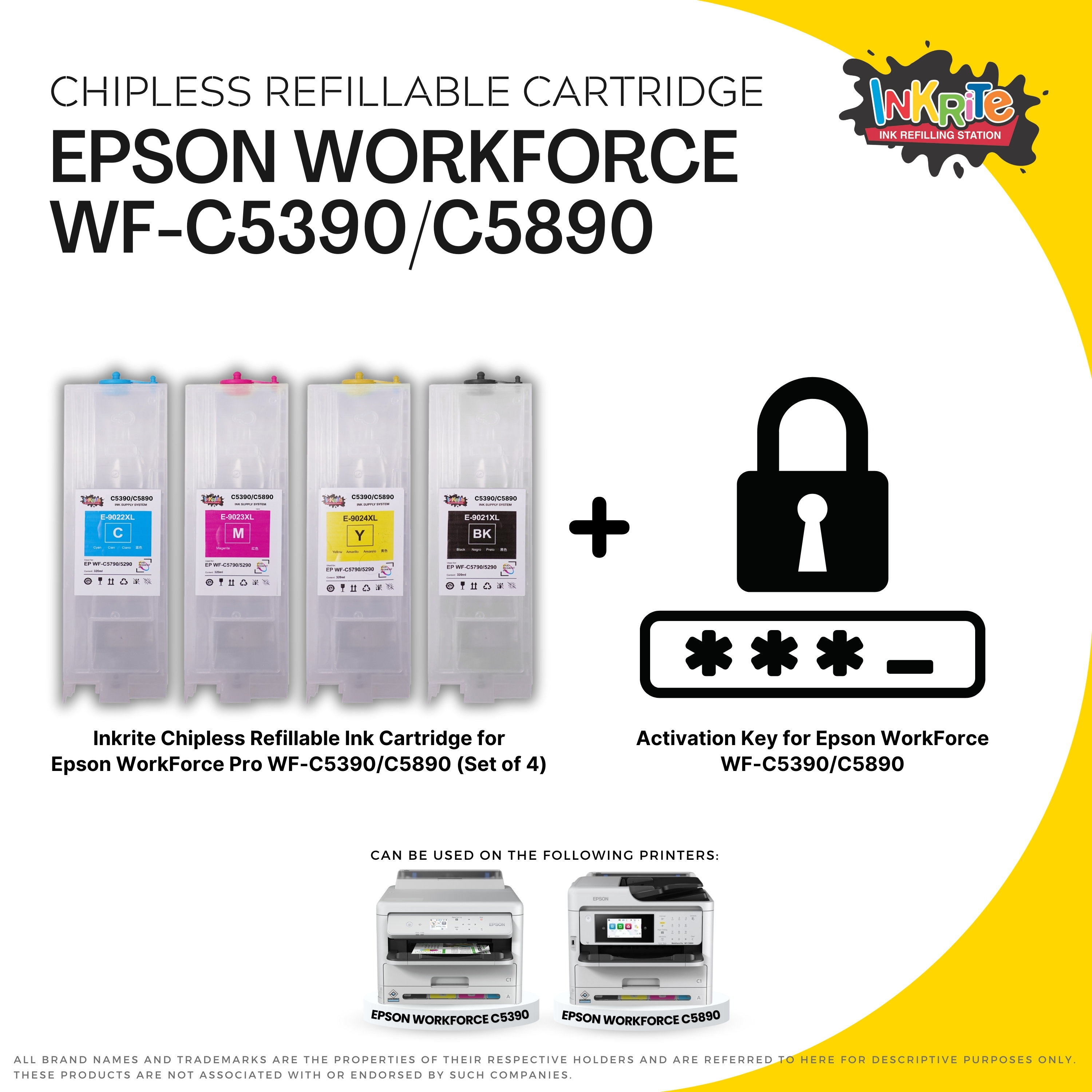Inkrite Chipless Refillable Ink Cartridge with Activation Key for Epson ...