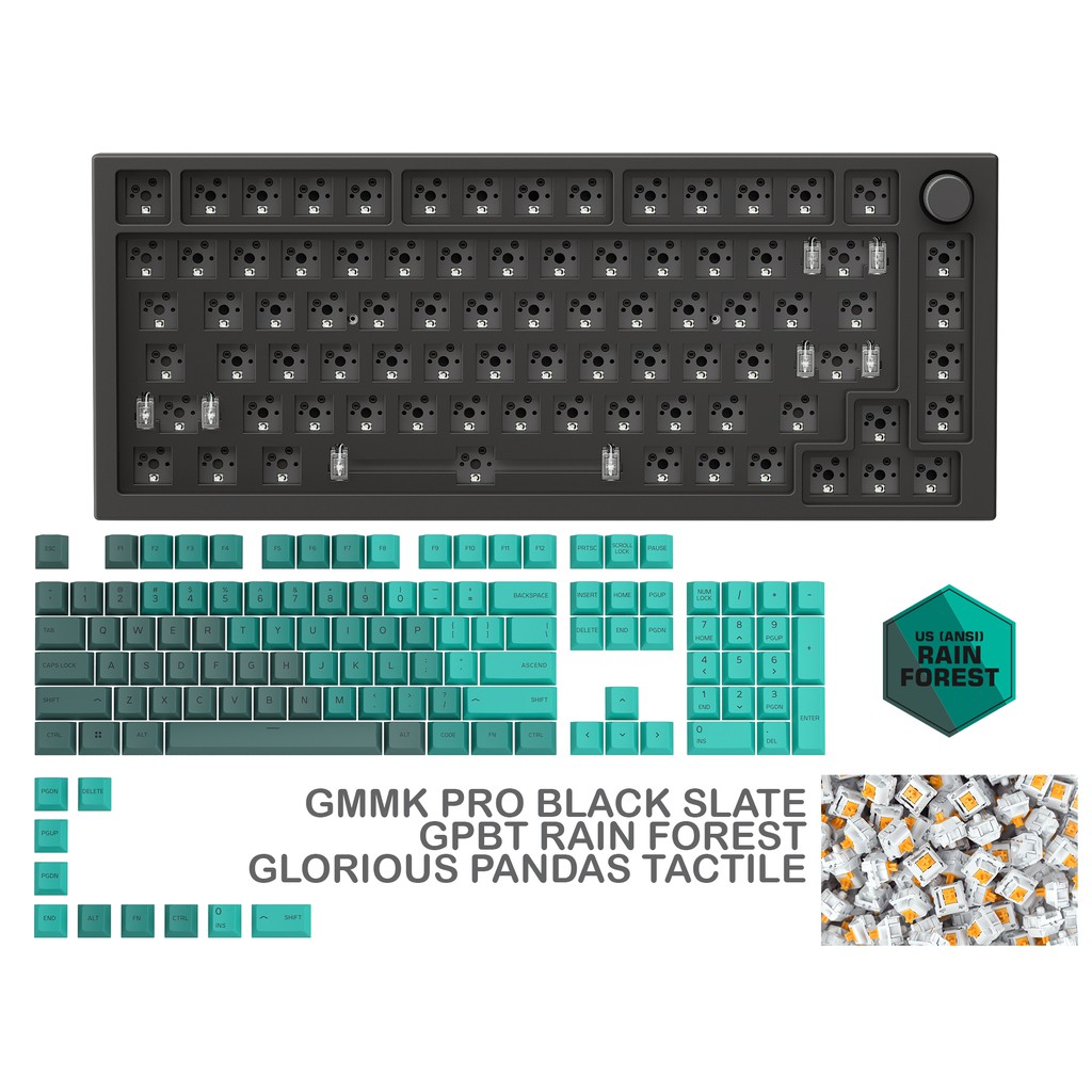 【Ready Stock】 GLORIOUS GMMK PRO BLACK SLATE + GPBT RAIN FOREST KEYCAPS ...