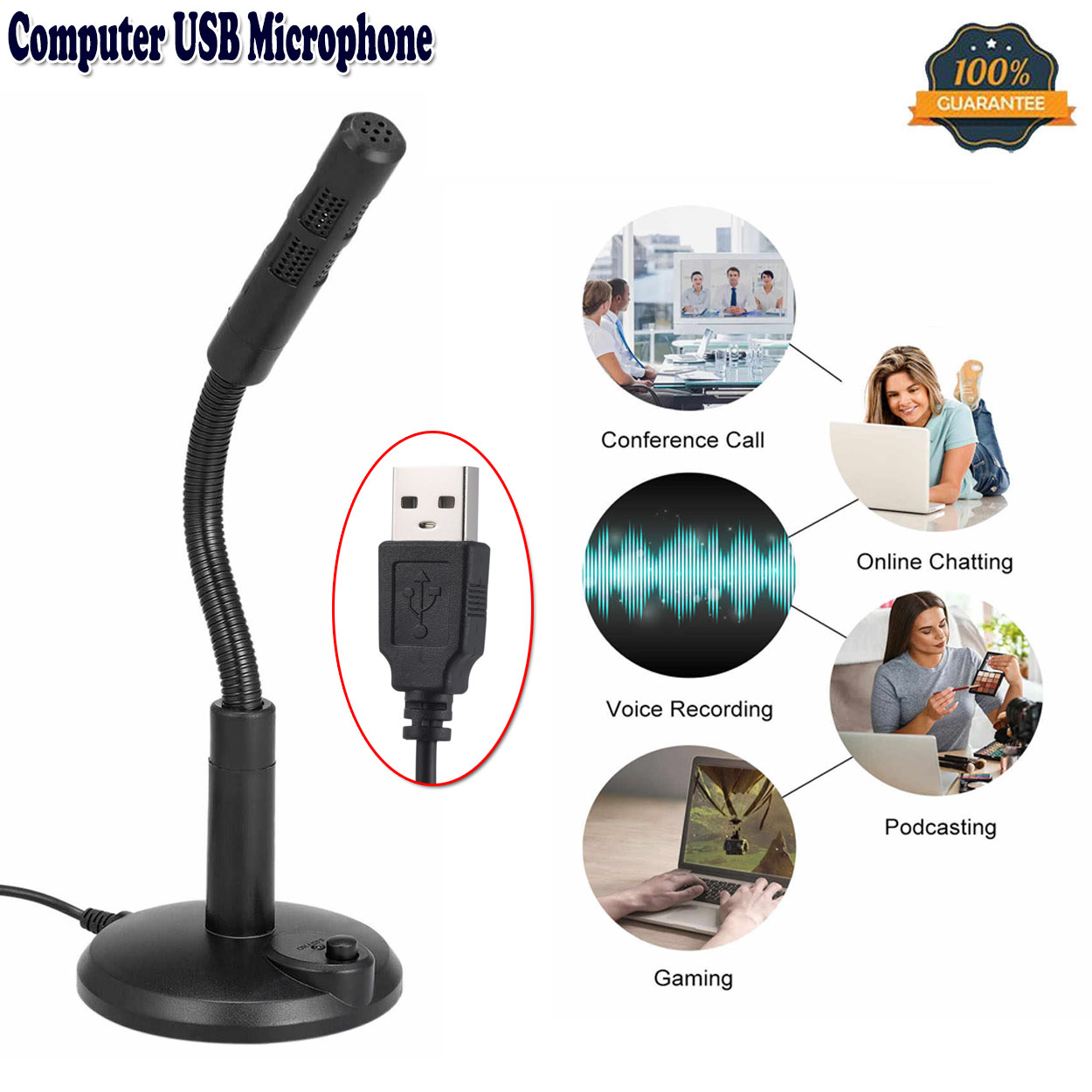 Stand Mic for Desktop PC Adjustable USB Laptop Microphone Mini Studio ...