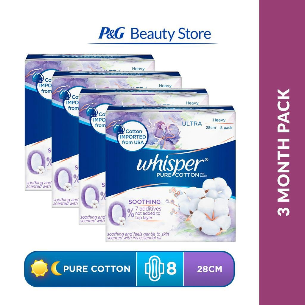 [3-month pack] Whisper Pure Cotton Soothing Long 8s set of 4 | Lazada PH