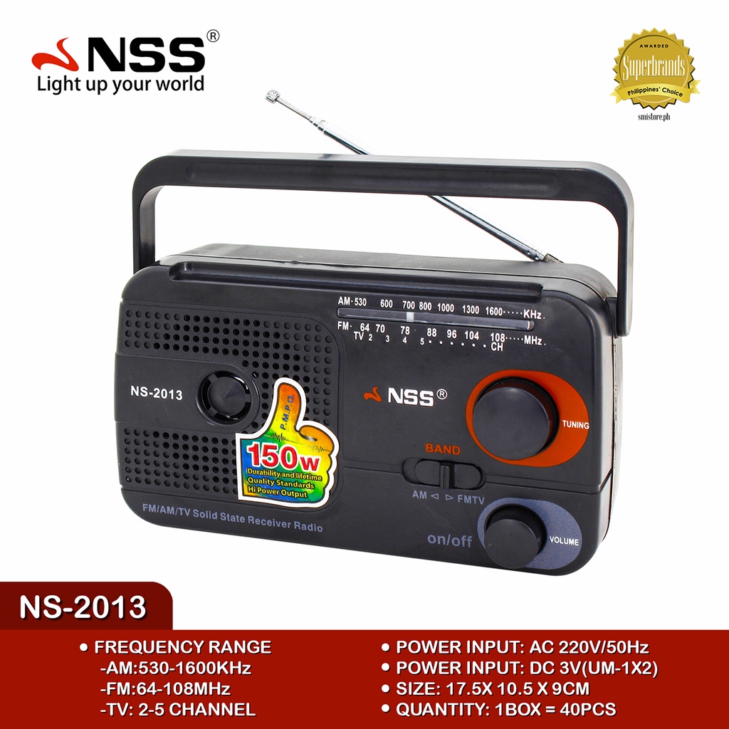 NSS Portable Radio with 3 BAND High Sensitivity AM/FM/TV Receiver NS ...