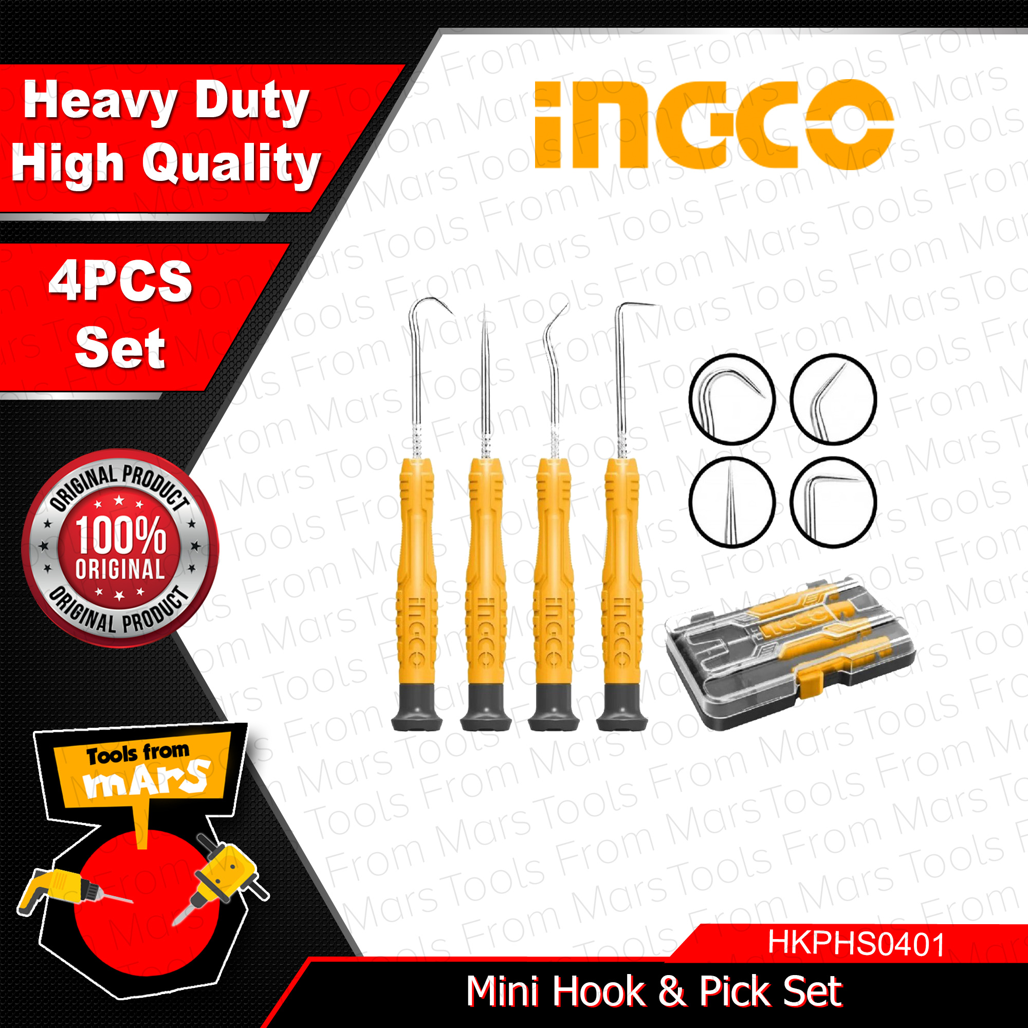INGCO Mini Hook & Pick Set 4PCS/SET HKPHS0401 •TOOLS FROM MARS• IHT ...