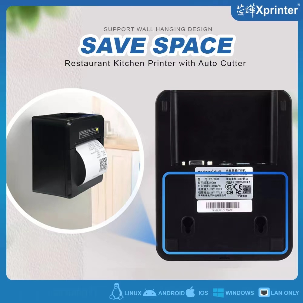 Xprinter T80A 80mm Thermal Receipt Printer Auto-cutter Kitchen ...