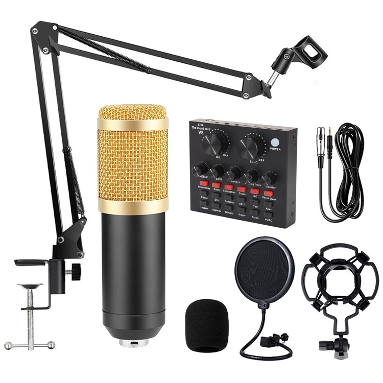 Bm-800 Microphone Full Set (V8 Sound Card BM800 Microphone Pop Filter ...