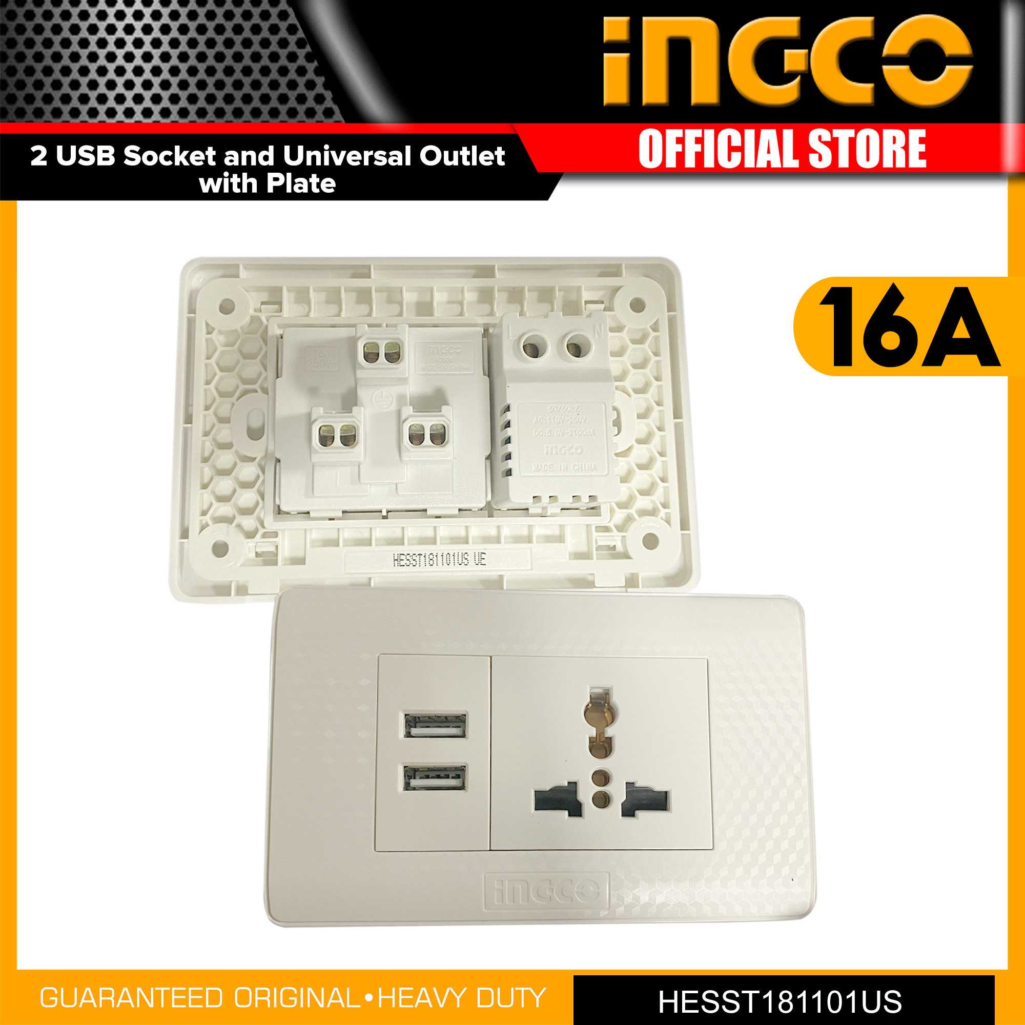INGCO Universal Electric Socket 1 Gang 2 USB Ports 16A 250V HESST181101US IHT | Lazada PH