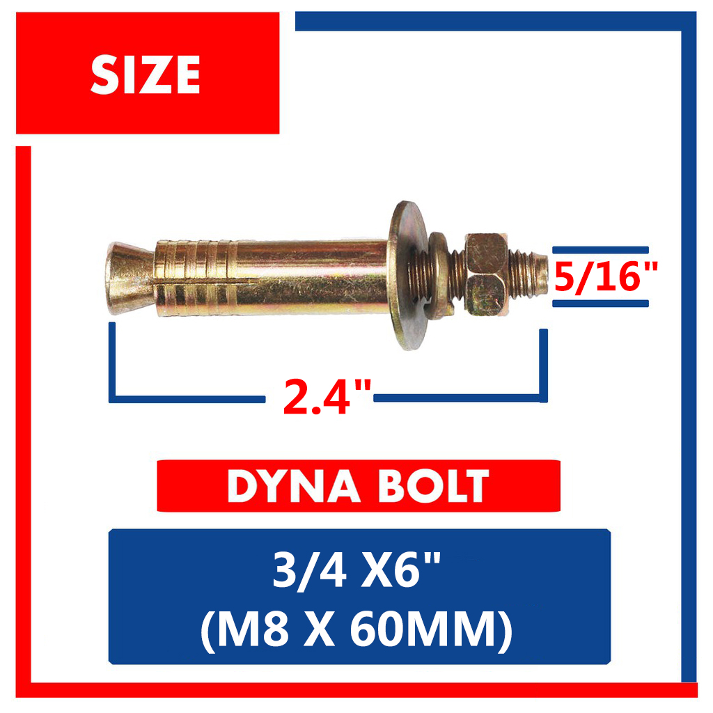 Dynabolt Dyna Bolt Expansion Sleeve Anchor Concrete Bolt 1/4" 5/16" 3/8 ...