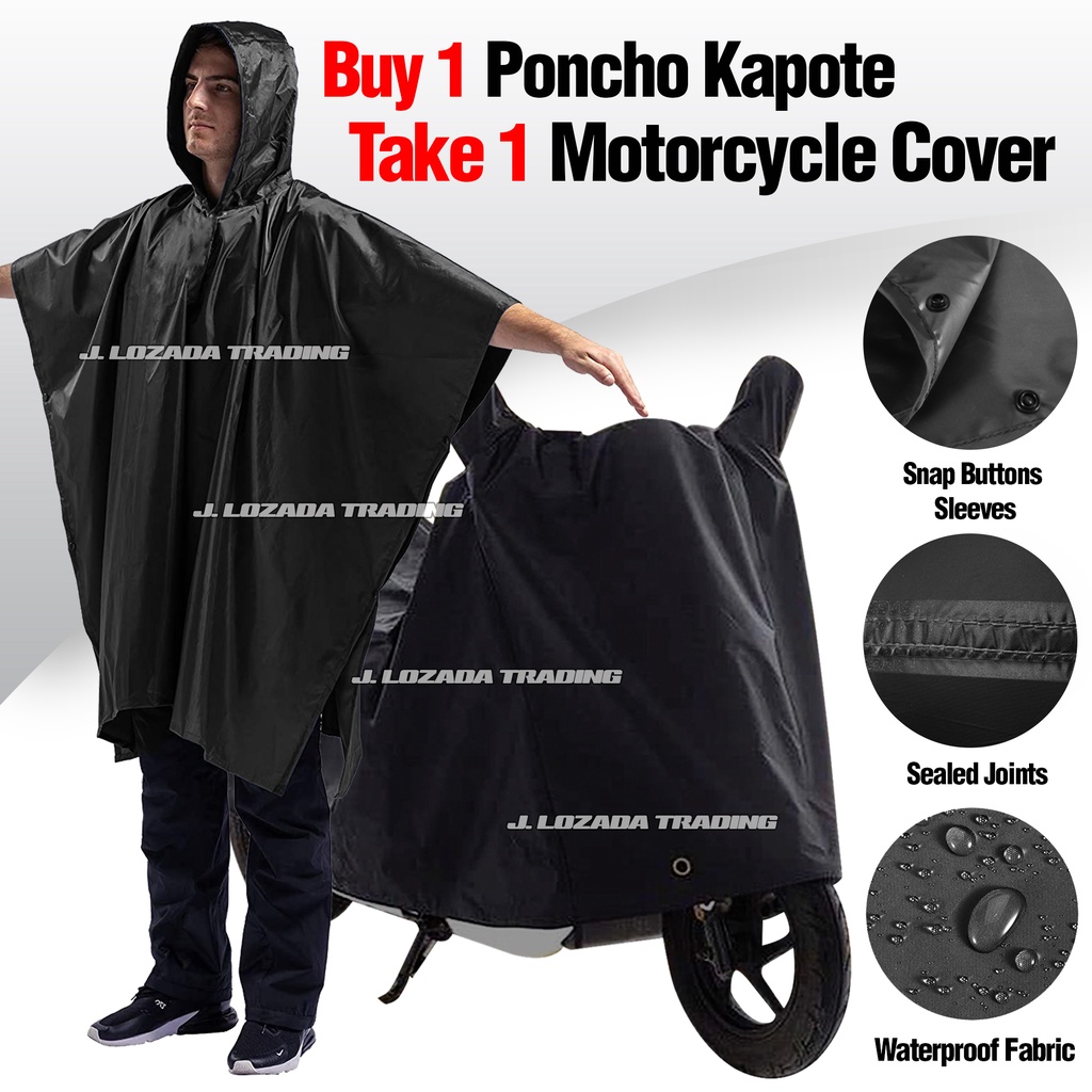 PONCHO KAPOTE AND MOTORCYCLE COVER SET / HIGH QUALITY RAINCOAT WITH BAG ...