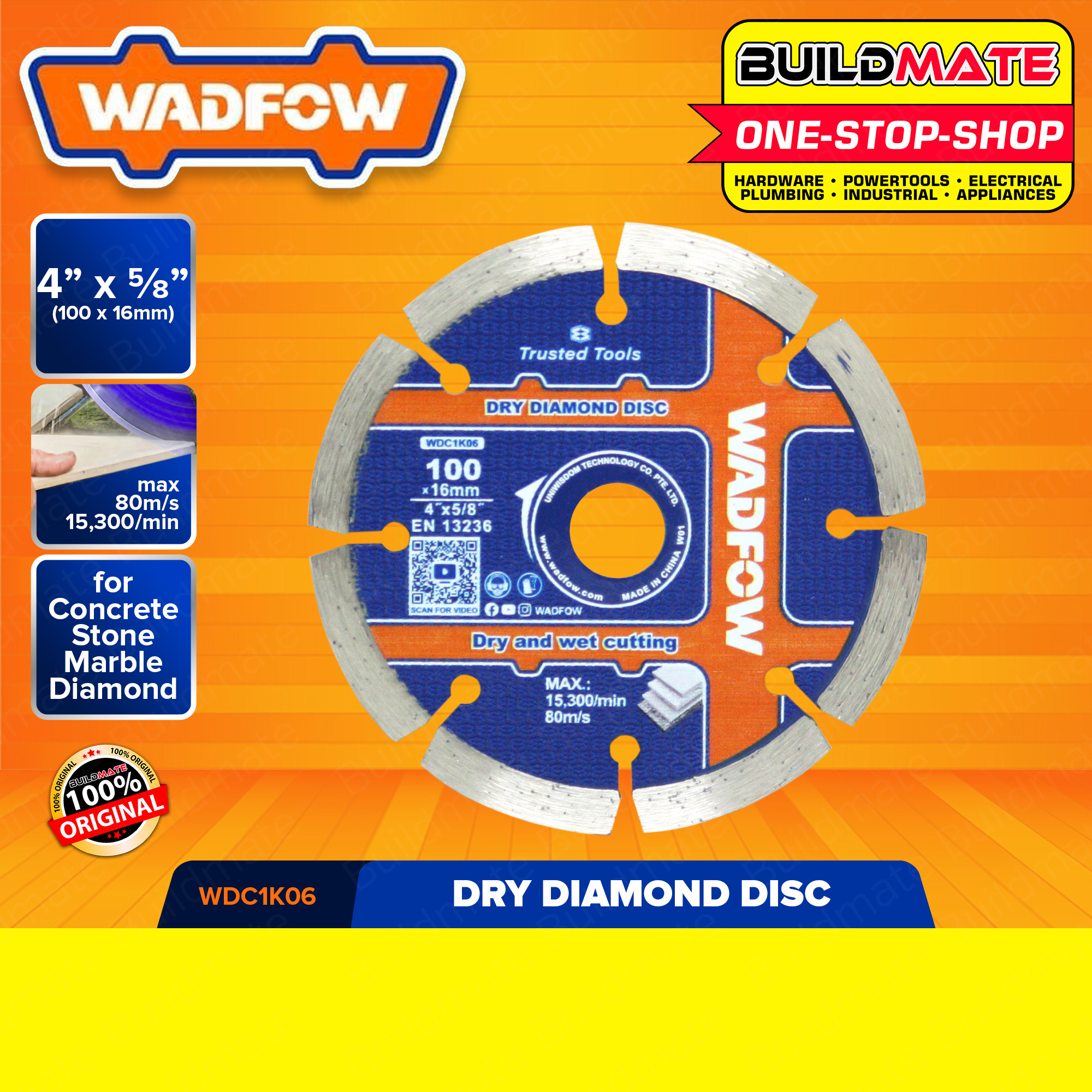WADFOW Dry Diamond Disc 4" Inch 100mm Dry & Wet Cutting Disc Wheel ...