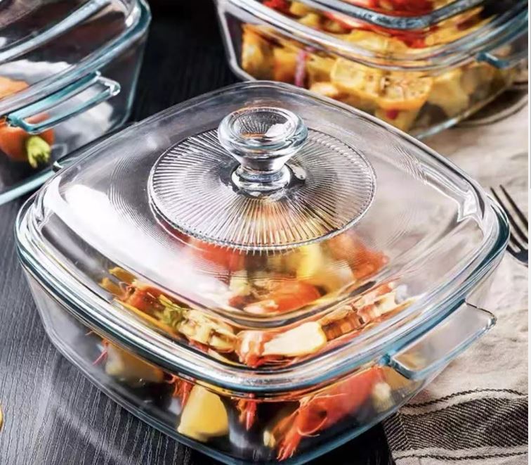 JQ Microwaveable Square Tempered Bakeware Glass Transparent with Cover ...