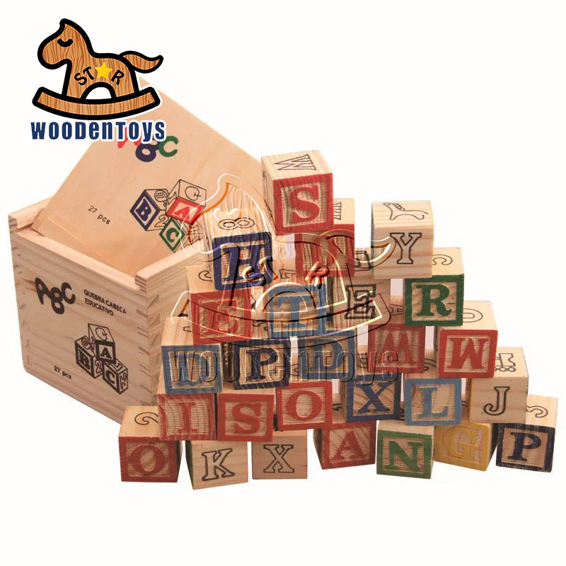 Original 48pcs ABC Wooden Block Alphabet Stacking Blocks Building ...