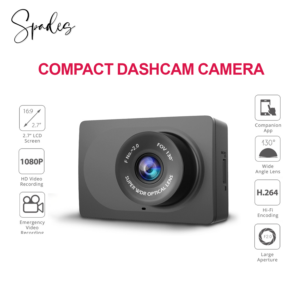 YI Compact Dashcam Camera 1080P with 2.7 inch LCD Screen 130 WDR Lens G ...